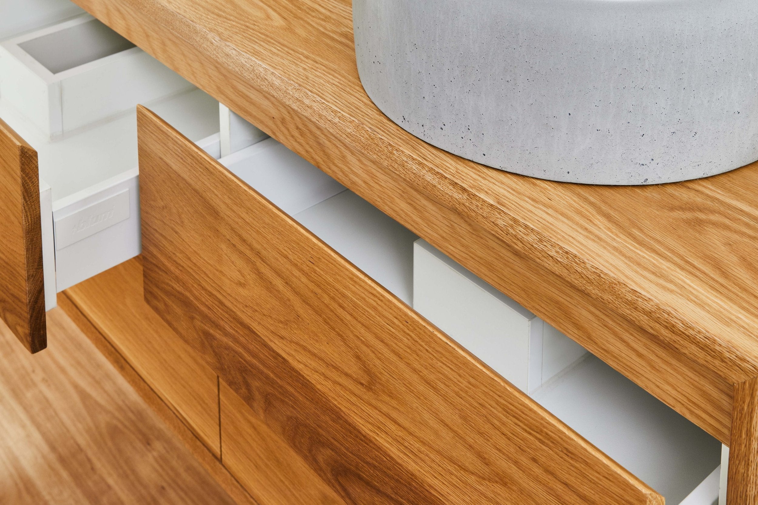 Timber bathroom vanities with customisable internals